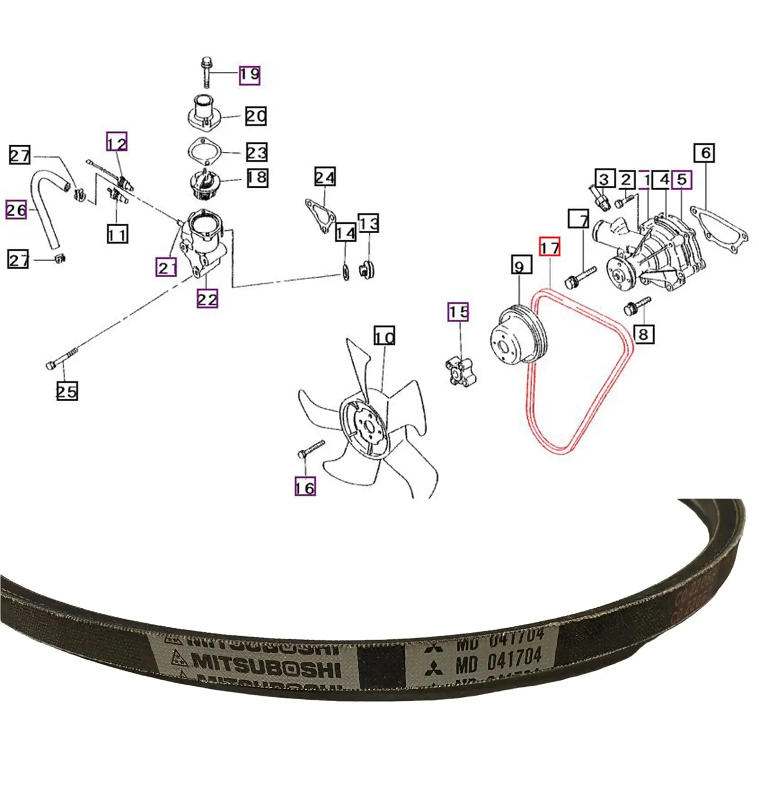 Mahindra Tractor Fan / Water Pump Belt MD041704 | Mahindra Direct Parts